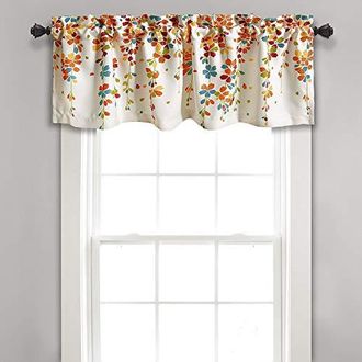 Lush Décor Weeping Flowers Fenstervolant für Küche, Wohnzimmer, Esszimmer, Schlafzimmer, Volant, Türkis & Mandarine