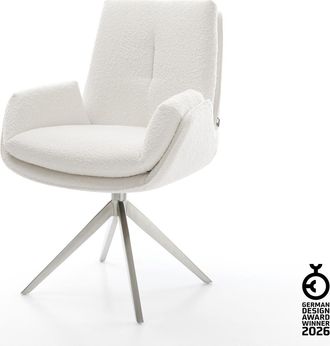DELIFE Drehstuhl Clea-Flex Boucl&eacute; Creme-Wei&szlig; Kreuzgestell breit Edelstahl 360&deg; drehbar Wippfunktion, Esszimmerst&uuml;hle