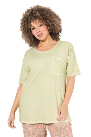 Ulla Popken Damen gro&szlig;e Gr&ouml;&szlig;en &Uuml;bergr&ouml;&szlig;en Plus Size T-Shirt, Oversized, R&uuml;schen-Brusttasche, Halbarm Pistazie 54+ 825201407-54+