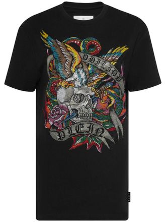 Philipp Plein t-shirt imprimé à ornements en cristal - Noir
