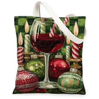 Generic Sacs fourre-tout en toile vintage de No&euml;l, motif ornement de vacances, sacs d&eacute;picerie r&eacute;utilisables, festifs, l&eacute;gers et lavables, toile pour f&ecirc;te, ext