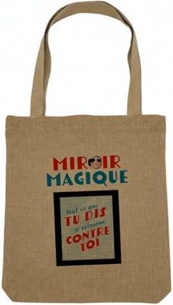 Fabulous Sac Shopping Tote Bag Aspect Lin - Miroir Magique Enfant Expression Dispute Humour - Sac de Courses Toile Epaisse 360g Beige Naturel Cabas Port&eacute; Epaul