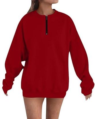 Generic Y2K Sweat-shirt à col rond et manches longues avec poche pour femme, Z01-rouge., 3XL