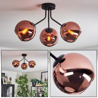 HOFSTEIN Deckenleuchte Ripoll, 3-flammige Deckenlampe aus Metall/Glas in Schwarz/Kupfer, moderne Leuchte im Retro/Vintage-Design (Schirme &Oslash; 15 cm), E14, Esszim