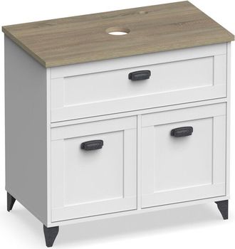 PEGANE Meuble Vasque 2 portes + 1 tiroir coloris blanc mat/Cambrian - Hauteur 95 x Longueur 82 x Profondeur 47 cm Pegane