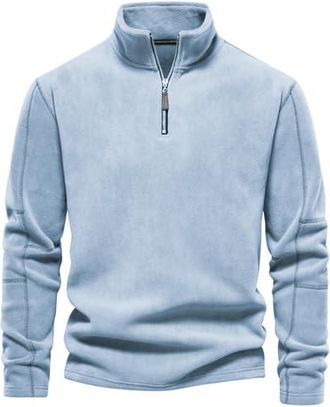 Generic Pull polaire &agrave; fermeture &eacute;clair quart de temps pour homme - Couleur vintage - Col montant - Automne - Hiver - D&eacute;contract&eacute;, bleu clair, XXL