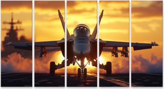 Islandburner Bild auf Leinwand Kampfjet bei Sonnenuntergang auf Flugzeugtr&auml;ger f&uuml;r Wohnzimmer M&auml;nner B&uuml;ro Bilder Wandbilder Poster