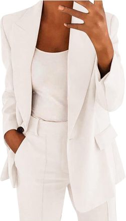 Generic Damen Blazer Einfarbig Business Retro Jacke Büro Office Sportlich Schlanke Passform Knöpfen Vintage Jacke Blazer Tailliert Sakkos Damenjacke für Arbei