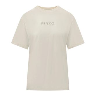 Pinko Pinko, Femme, Tops, Beige, Taille: 38 FR T-shirt col rond manches courtes