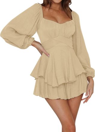 Generic Damen Sommerkleid Kurz Swing Kleid Sommer Minikleid Sexy Piratenkleid Skaterkleid A Linien Schulterfrei Rückenfrei Puffärmel Rüschen Partykleid Blusen