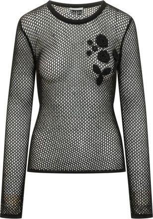 Ganni Femme, Tops, Noir, Taille: 40 FR T-shirt &agrave; manches longues en maille Pointelle