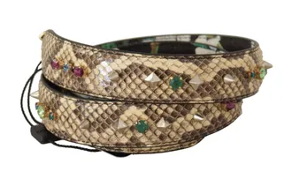 Dolce & Gabbana Womens Beige Exotic Leather Crystals Reversible Shoulder Strap Python Bag