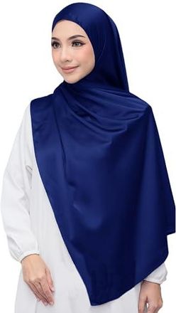 Lina & Lily Maxi Foulard Hijab Femme Musulmane en Satin (Bleu Royal)