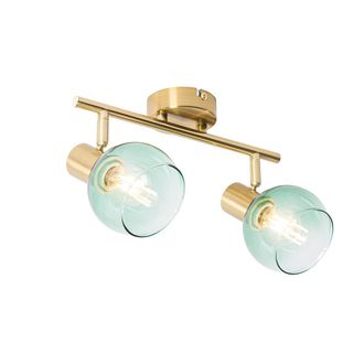QAZQA Art Deco Art Deco Spot I Spotlight I Deckenspot I Deckenstrahler I Strahler I Lampe I Leuchte Gold I Messing mit grünem Glas 2-flammig Lichter - Vidro
