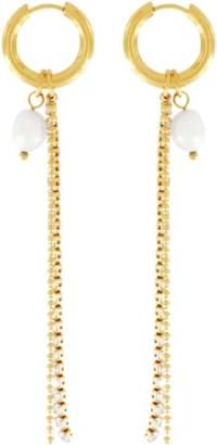 Dansk Copenhagen Femme, Accessoires, Jaune, Taille: ONE Size Joy Waterproof CZ Chain & Pearl Huggie