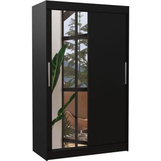 Les Tendances Les Tendances - Petite armoire de chambre 2 portes coulissantes 1 bois noir 1 miroir Roba 120cm