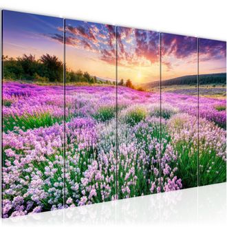 Runa Art Wandbilder XXL Blumen Wohnzimmer Schlafzimmer B&uuml;ro 200L x 80B cm Lavendelbl&uuml;ten 5 Teilig - Made in Germany - 059455a