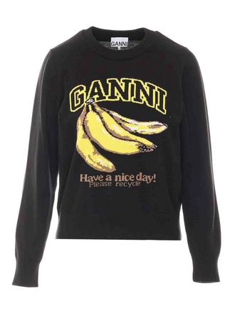 Ganni Pull Col Rond - Noir