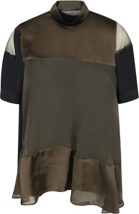 sacai Femme, Blouses et Chemises, Multicolore, Taille: 36 FR T-Shirt &agrave; Panneaux et Col Montant