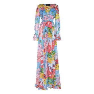Philipp Plein Chiffon Long Dress Bombing Graffiti - - Dresses - Damen - Mehrfarbig - M