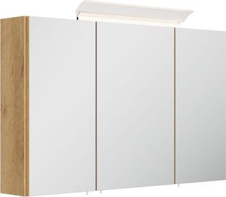 Magnolia Home Spiegelschrank 120cm inkl. Design LED-Lampe und Glasb&ouml;den eiche gold