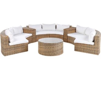 Beliani Ensemble de Jardin 9 Places en Rotin Synth&eacute;tique avec Coussins en Forme de u Couleur Marron Dor&eacute; Severo