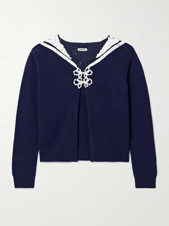 Bode Cardigan En Laine Et Cachemire Mélangés À Sequins Astoria - Bleu