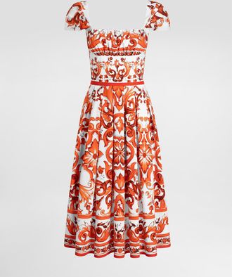 Dolce & Gabbana Kleid Aus Popeline Mit Majolika-print - Frau Kleider Mehrfarbig 40