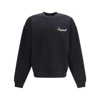 Dsquared2 Homme, Sweatshirts et sweats &agrave; capuche, Noir, Taille: L SweaT-shirt ras du cou en coton avec poignets et ourlet c&ocirc;tel&eacute;s