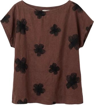 Rosso35 Rosso35, Femme, Blouses et Chemises, Multicolore, Taille: 40 FR Haut en lin teint&eacute; garment et brod&eacute;