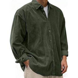 Generic Veste l&eacute;g&egrave;re en velours c&ocirc;tel&eacute; pour homme - Veste boutonn&eacute;e &agrave; manches longues pour le travail d&eacute;contract&eacute; en plein air, vert militaire, 3XL