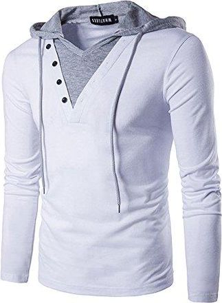 LaoZan Sweats À Capuche Homme avec Manches Longes Couleur Unie Pullover Décontractée Sweat-Shirt Blanc Medium