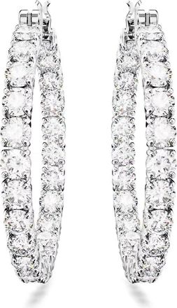 Swarovski Matrix Kreolen Rundschliff, Wei&szlig;, Rhodiniert