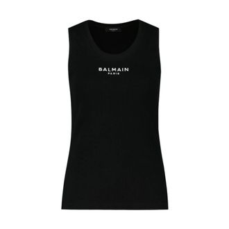 Balmain Femme, Tops, Noir, Taille: 42 FR Paris Embroidered Vest Top