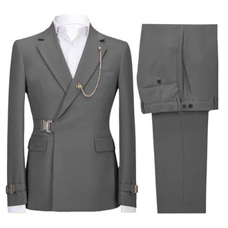 Generic Costume 2 pi&egrave;ces pour homme avec fermoir en m&eacute;tal &agrave; double boutonnage - Coupe ajust&eacute;e - Costume &eacute;l&eacute;gant pour les affaires et les loisirs, gris, 5XL