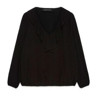 Fiorella Rubino P&uuml;nktchen-Plumetis-Bluse mit R&uuml;schen - - Blouses & Shirts - Damen - Schwarzk - 2XL