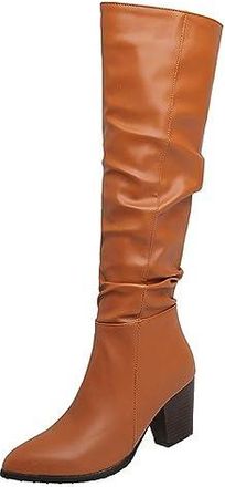 E.SSUE Santiags Femme Haut Boots PU Bottes Cavalière à Talons Botte Indiennes Cuissardes Bottes Mollets Larges Femme Plates Montantes Bottines Talon Plat Mot