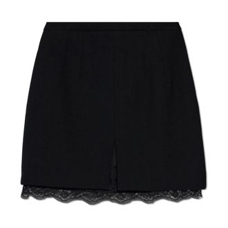 Dolce & Gabbana Jupe en laine avec d&eacute;tails en dentelle - Femme - Jupes - Noir - Taille: 38 FR