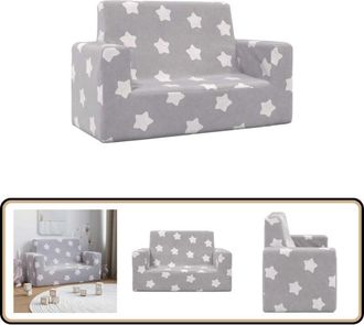 vidaXL Kindersofa 2-Sitzer Hellgrau mit Sternen Weich Plüsch - Vidaxl