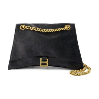 Balenciaga Womens Crush Chain Shoulder Bag Black Calfskin
