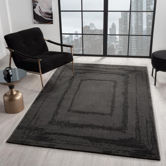 Vimoda Teppich Wohnzimmer Schlafzimmer Modern Hoch&Tief Bordüre Qualitativ 3D Effekt, Farbe:Anthrazit, Maße:160x230 cm