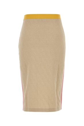 Fendi Womens Block Ff Skirt Beige Cotton Silk Nylon