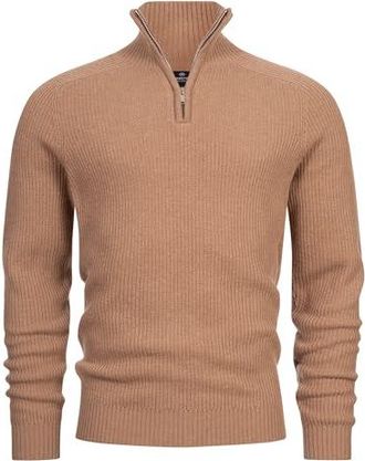Kronstadt KSDorsey Pull classique en laine mélangée avec col montant pour homme, Bois fumé, XXL