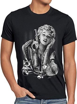 style3 Marilyn Tatouage Heartbreaker Homme T-Shirt Monroe Rock Monroe tatoué USA, Taille:XXL, Couleur:Noir