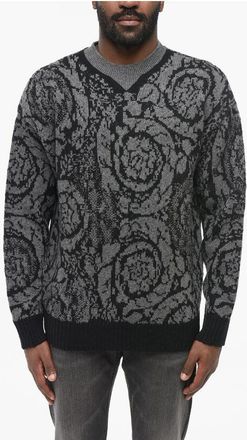Versace Virgin Wool Crew Neck Pullover with Barocco Pattern size 50