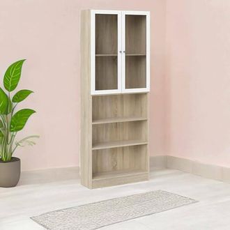 Dmora Bücherregal Alixane, Büroregal, Mobiler Buchhalter, Bücherbrett, 79x28 h203 cm, Eiche und Weiß