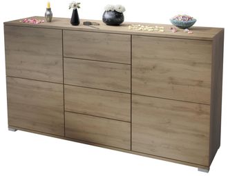 Vladon Sideboard Rova V1, Kommode mit 4 T&uuml;ren und 4 Schubladen, Eiche Evoke/Eiche Evoke (138,5 x 75,5 x 35)