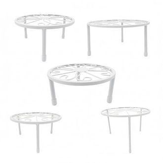 Relaxdays Blumenst&auml;nder, 5-teiliges Set, rund, belastbar, H: 8-20, D: 17-30 cm, dekorative Pflanzenst&auml;nder, Stahl, wei&szlig;