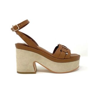 Janet & Janet Femme, Chaussures, Brun, Taille: 39 EU Sandales à plateforme en daim avec bride de cheville