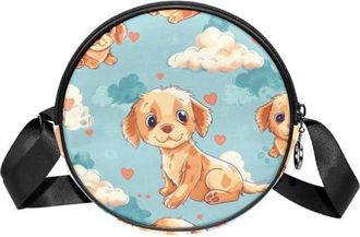 Generic Sac &agrave; bandouli&egrave;re rond pour femme, motif nuages de dessin anim&eacute;, petit sac &agrave; bandouli&egrave;re avec fermeture &eacute;clair, bretelles r&eacute;glables, sac &agrave; main rond d